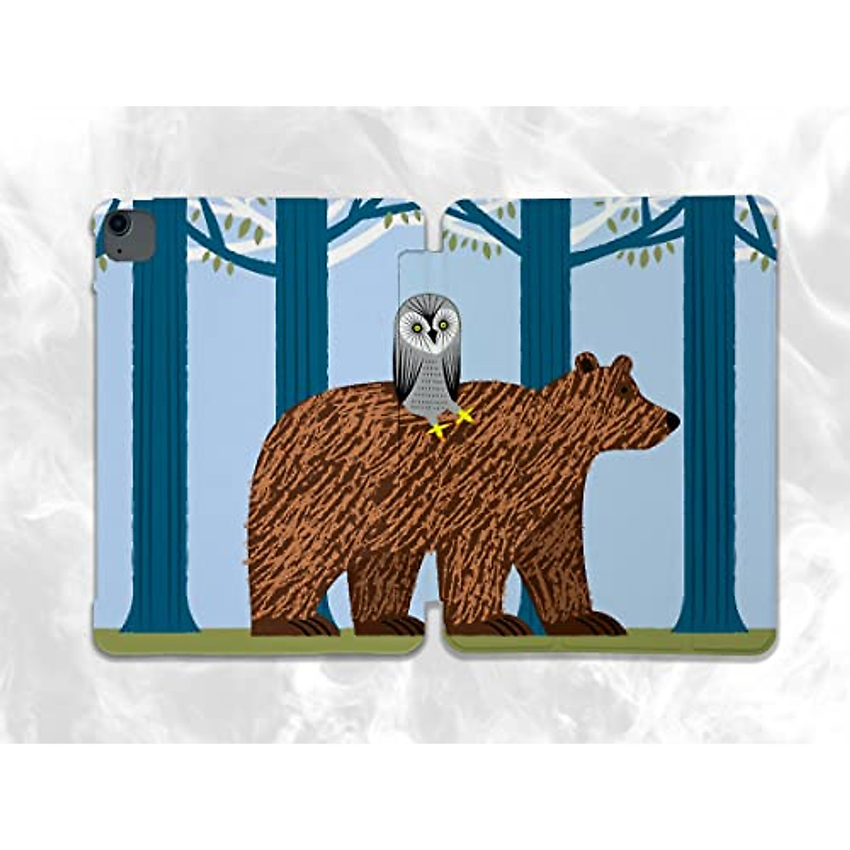 Cute Owl and Bear Painted case Compatible with iPad Mini Air Pro 7.9 8.3 9.7 10.2 10.9 11 12.9 inch Pattern Cover New 2022 2021 Trifold Stand 3 4 5 6 7 8 9 Generation (12.9 Pro 3/4/5 gen)