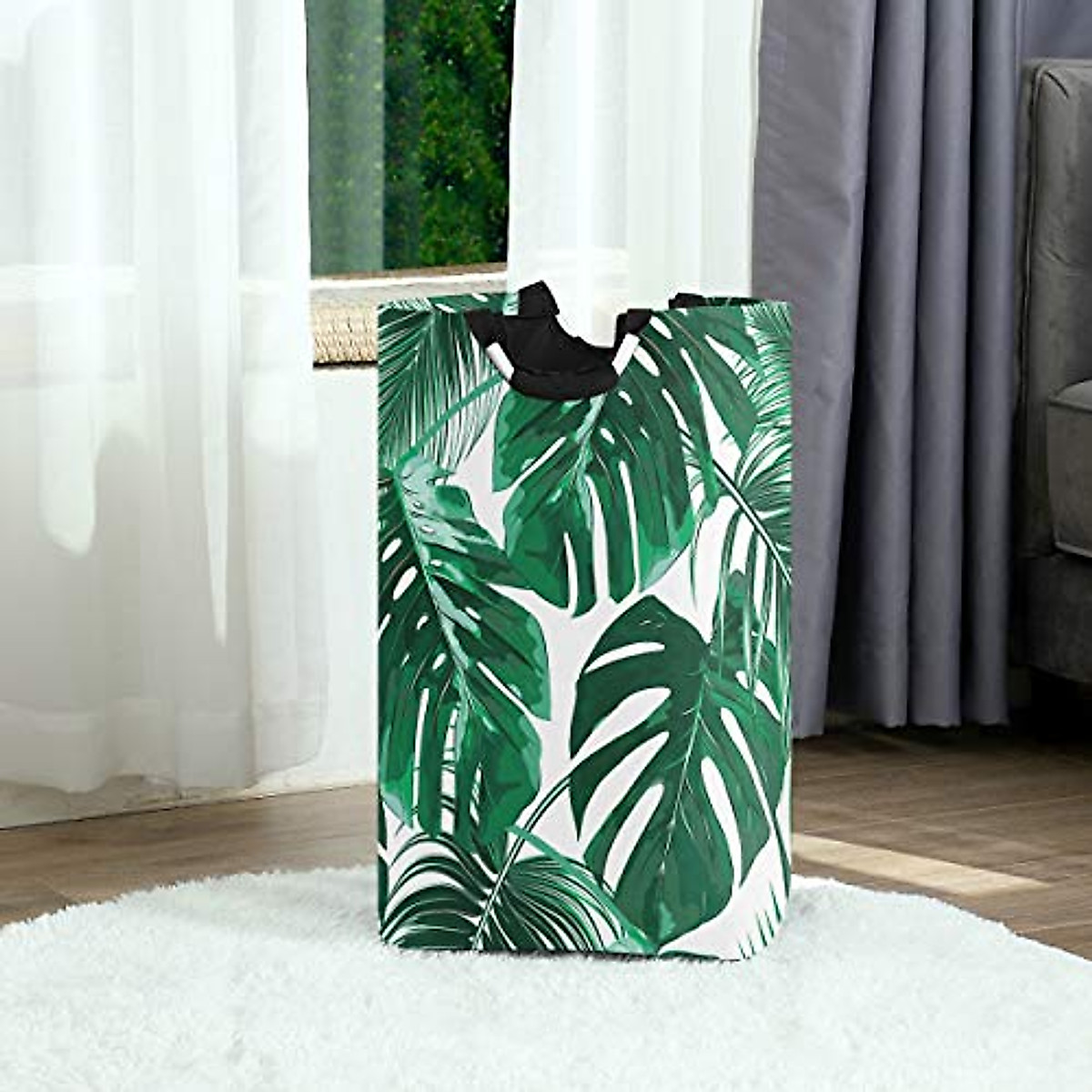 Tropical Palm Leaves Laundry Hamper Basket Bucket Foldable Dirty Clothes Bag Washing Bin Toy Storage Organizer for College Dorms, Kids Bedroom,Bathroom