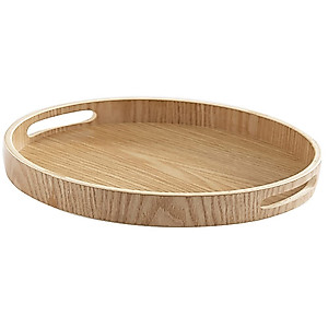 I-lan Oval Serving Tray, Wood Decorative Ottoman Tray, Valet Tray with Handles, Coffee Table Tray Decor for Cocktail, Snack, Bread, Brown (XL: 18")