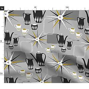 Spoonflower Fabric - Mid Century Modern Coffee Time Mod Neutral Gray 1950S Star Retro Printed on Petal Signature Cotton Fabric by The Yard - Sewing Quilting Apparel Crafts Decor