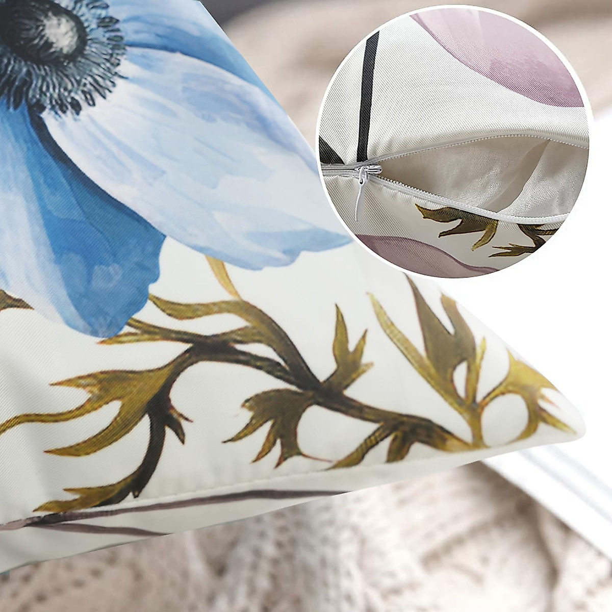 Adabana Outdoor Waterproof Throw Pillows Covers Set of 4 Decorative Floral Pillow Cover for Patio Furniture 18x18 Inch