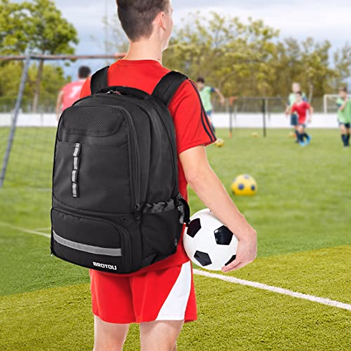 BROTOU Soccer Bag, Basketball Backpack with Ball Compartment, Soccer Backpack for Basketball/Volleyball/Football, Large Capacity Sports Equipment Bags for Men/Women