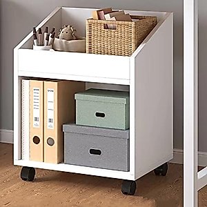 Aeumruch Movable Bookshelf Two Layer Storage Rack with Wheels Storage Cabinet Under The Table Filing Cabinet White