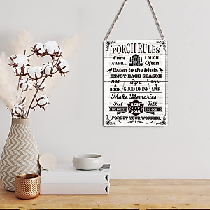 Farmhouse Porch Wooden Sign Wall Decor Rustic Porch Rules Chat Awhile Laugh Often Wood Plaque Hanging Sign Decoration for Home Door 8"x10"