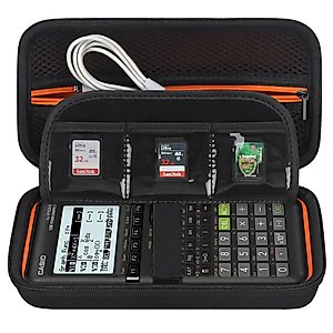 Elonbo Carrying Case for CASIO FX-9750GIII / PRIZM FX-CG50 Color Graphing Calculator, Extra Zipped Pocket Fits Charging Cable, Charger, Manual, Black