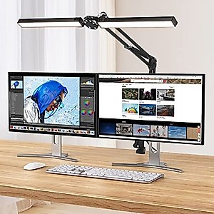 EOOKU LED Desk Lamp, Extended Swing Arm Desk Lamps for Home Office, 24W Architect LED Table Lamp, 14.2'' Adjustable Gooseneck Arms, Eye-Caring Black Desk Lamp