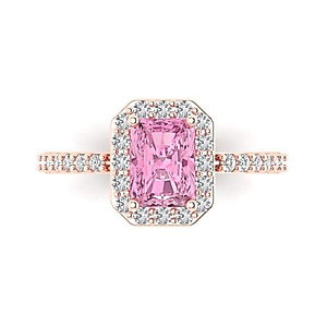 Clara Pucci 2.07 ct Emerald Cut Solitaire Halo Pink Simulated Diamond Engagement Promise Anniversary Bridal Ring 18K Rose Gold 3.75