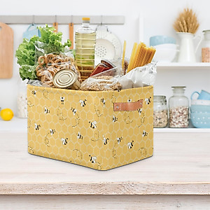 Bumble Bee Basket for Kid Foldable Closet Storage Bins Rectangle Storage Box 15 x 11 x 9.5 Inch Collapsible Storage Bin for Home Closet Shelf Bedroom Halloween Party Decor