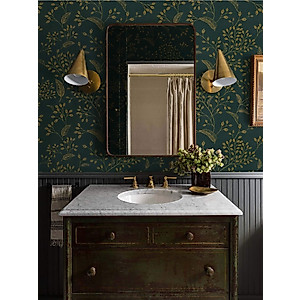 Heroad Peel and Stick Wallpaper Dark Green Contact Paper Gold Floral Wall Paper Modern Boho Removable Contact Paper for Cabinets Drawers Bedroom Self Adhesive Vinyl Papel Tapiz Para Pared 118" x 17.3"