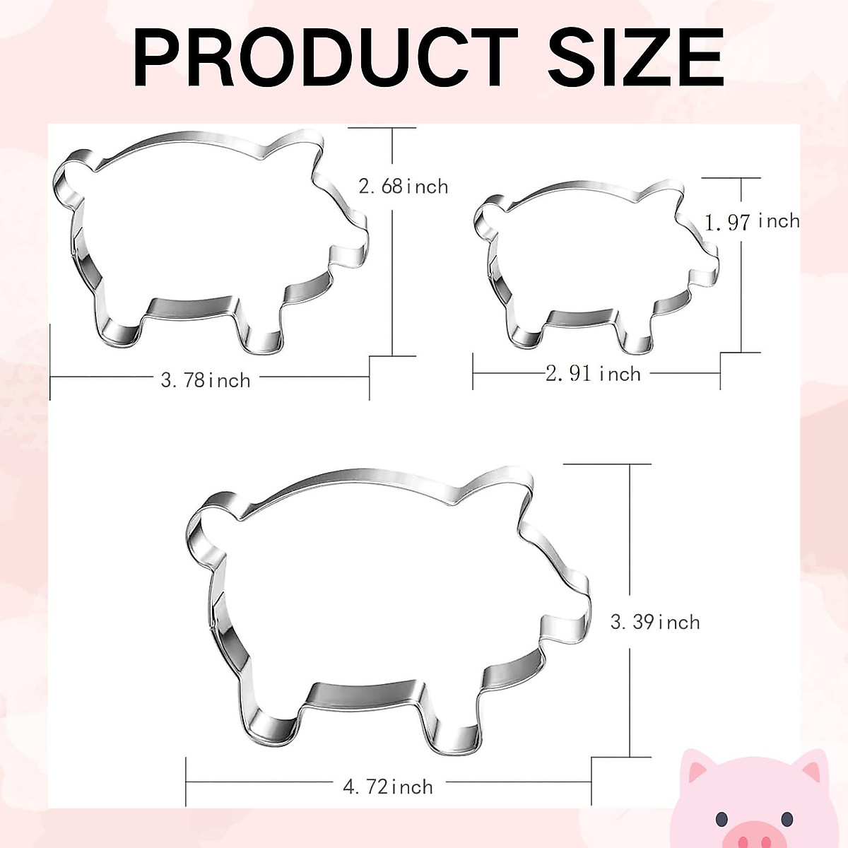Pig Cookie Cutter Set-Size 4.7" 3.8" 3.0"-3 Piece-Dishwasher Safe Animal Fondant Cookie Cutters for Baking