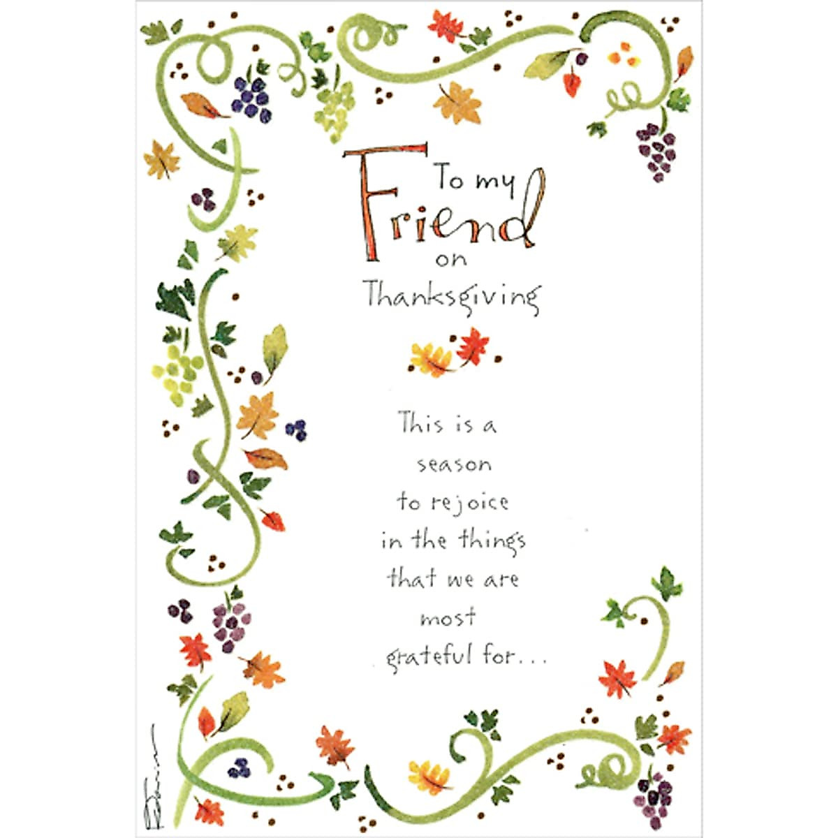 American Greetings Sparkling Swirls, Grapes and Leaves: Most Grateful Thanksgiving Card for Friend
