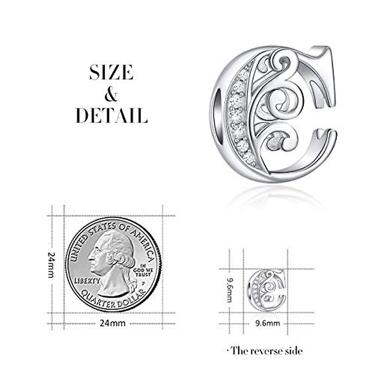 FOREVER QUEEN Initial C Charms 925 Sterling Silver Letter A-Z Charms for Snake Chain Bracelet Necklace Alphabet Beads