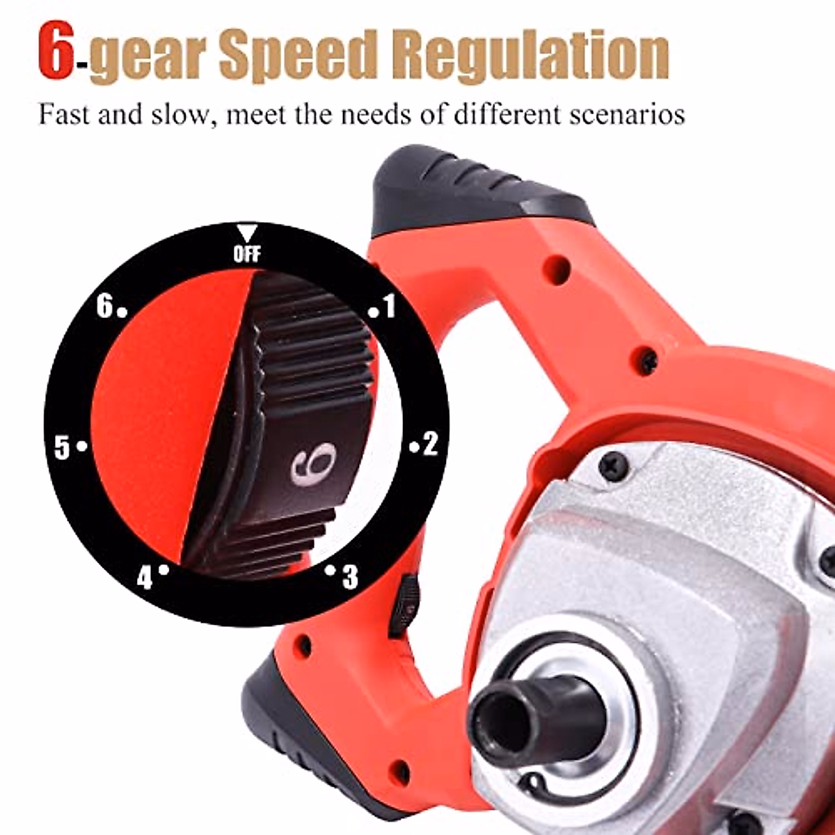 Portable Concrete Mixer 110V 2100W Electric Handheld 6 Gears for Thinset Cement Plaster Grout Paint Mud Mixing with 23.6" Stirring Rod (Red)