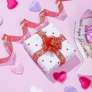 Yookat 6 Rolls Valentine's Day Ribbon Printed Heart Ribbons Mother's Day Ribbon for Valentine's Day Mother's Day Wedding Gift Wrapping