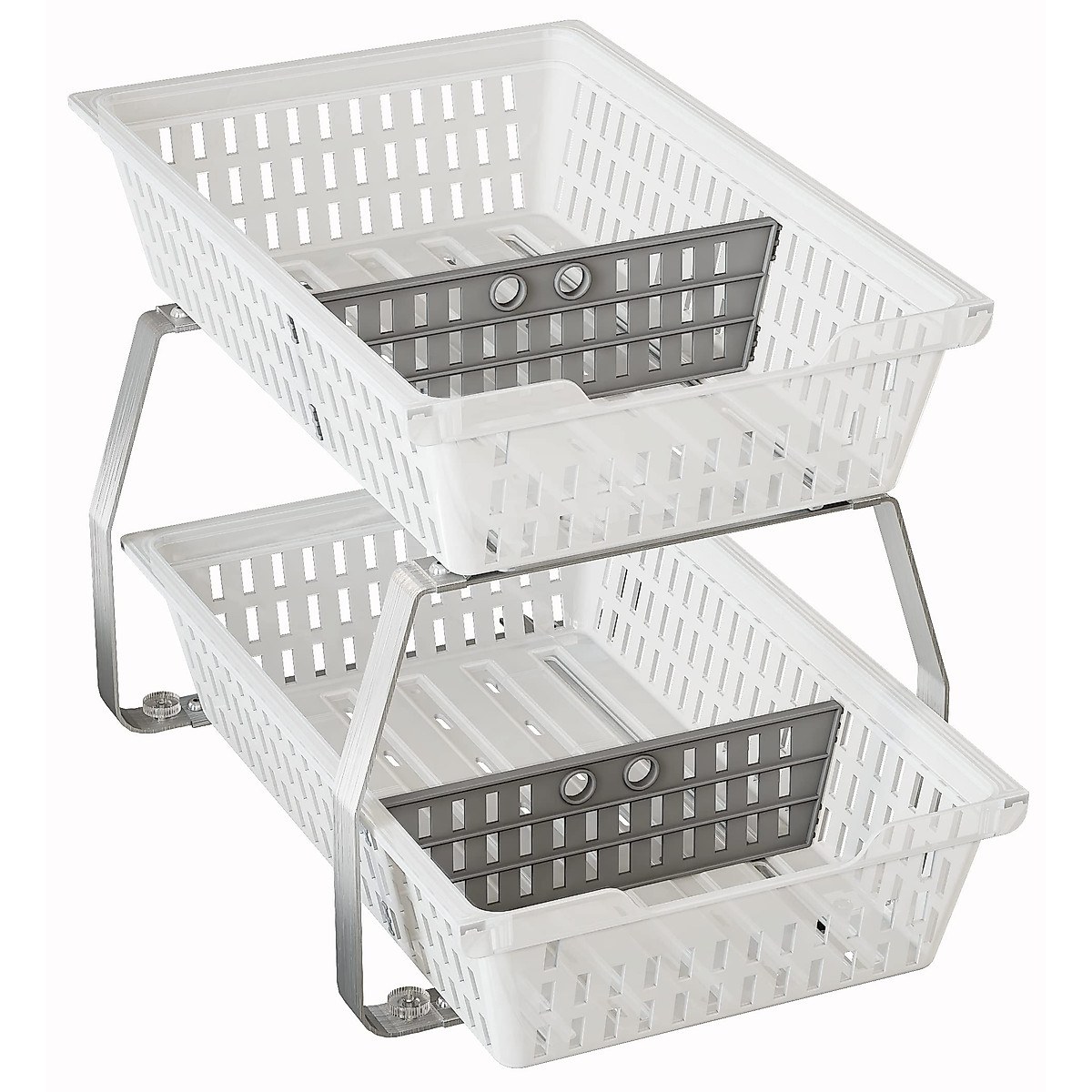 USHARP 2 Tier Clear Organizer with Dividers,Bathroom Organizer Under Sink Rack,Kitchen Pantry Medicine Cabniet Organizer Bins,Multipurpose Slide-Out Storage Container