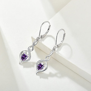 Starchenie Infinity Heart Earrings Sterling Silver Twisted Leverback Earring Created Amethyst Jewelry for Women