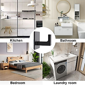 Vanloory Bath Towel Hook,4 Pack Self Adhesive Square Coat Hooks, Sturdy No Drilling Robe Hook, Stainless Steel Heavy Duty Clothes Hanger, Wall Hooks for Bathroom Bedroom Kitchen (2 Inch,Black)