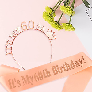 ACO-UINT 60th Birthday Crown for Women, Cute Birthday Sash & Birthday Headband for Women Set, Sweet Birthday Headband 60th Birthday Decorations Birthday Gifts for Women
