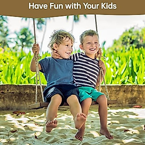 Wooden Tree Swing,Wooden Swing for Adults/Kids 500lb with Load Capacity,Adjustable Hemp Rope Plus Tree Straps 100 inch, Hanging Wooden Swing for Indoor, Outdoor, Garden,Yard,Backyard (Wooden)