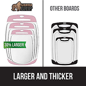 Gorilla Grip Cutting Board Set of 3 and Silicone Oven Mitts Set, Both in Pink Color, 2 Item Bundle