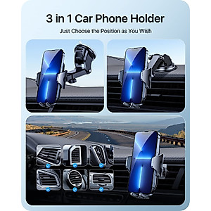 andobil Cell Phone Holder for Car [Powerful Suction][Bumps Friendly] Universal 3in1 Phone Mount for Car Dashboard Windshield Air Vent Compatible with iPhone 14/13/12, Samsung S22 All Phones