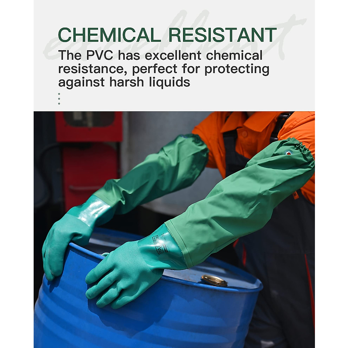PACIFIC PPE 26" Rubber Gloves, Chemical Resistant Gloves PVC Reusable, Heavy Duty Waterproof Gloves with Cotton Liner, Anti-skid, Acid-alkali and Oil, X Large