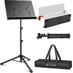CAHAYA Foldable Sheet Music Stand with Tri-fold Panel Portable Music Stand with Carrying Bag Matte Frosted Metal Material Sturdy Height Adjustable CY0317