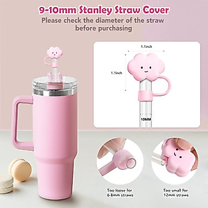 Stanley Straw Cover, 6PCS Silicone Straw Cover Cap for Stanley 40&30 Oz Cup, 10mm 0.4in Leak-Proof Straw Toppers, Cute Stanley Cup Accessories, Straw Cap Stopper for Reusable Straws Tip Lids(Pink)