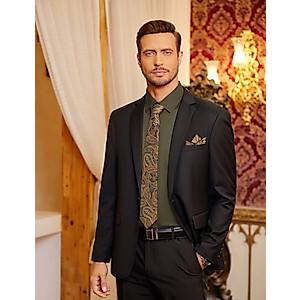 COOFANDY Men's Dress Shirt Wrinkle Free Dress Shirts with Matching Tie Army Green