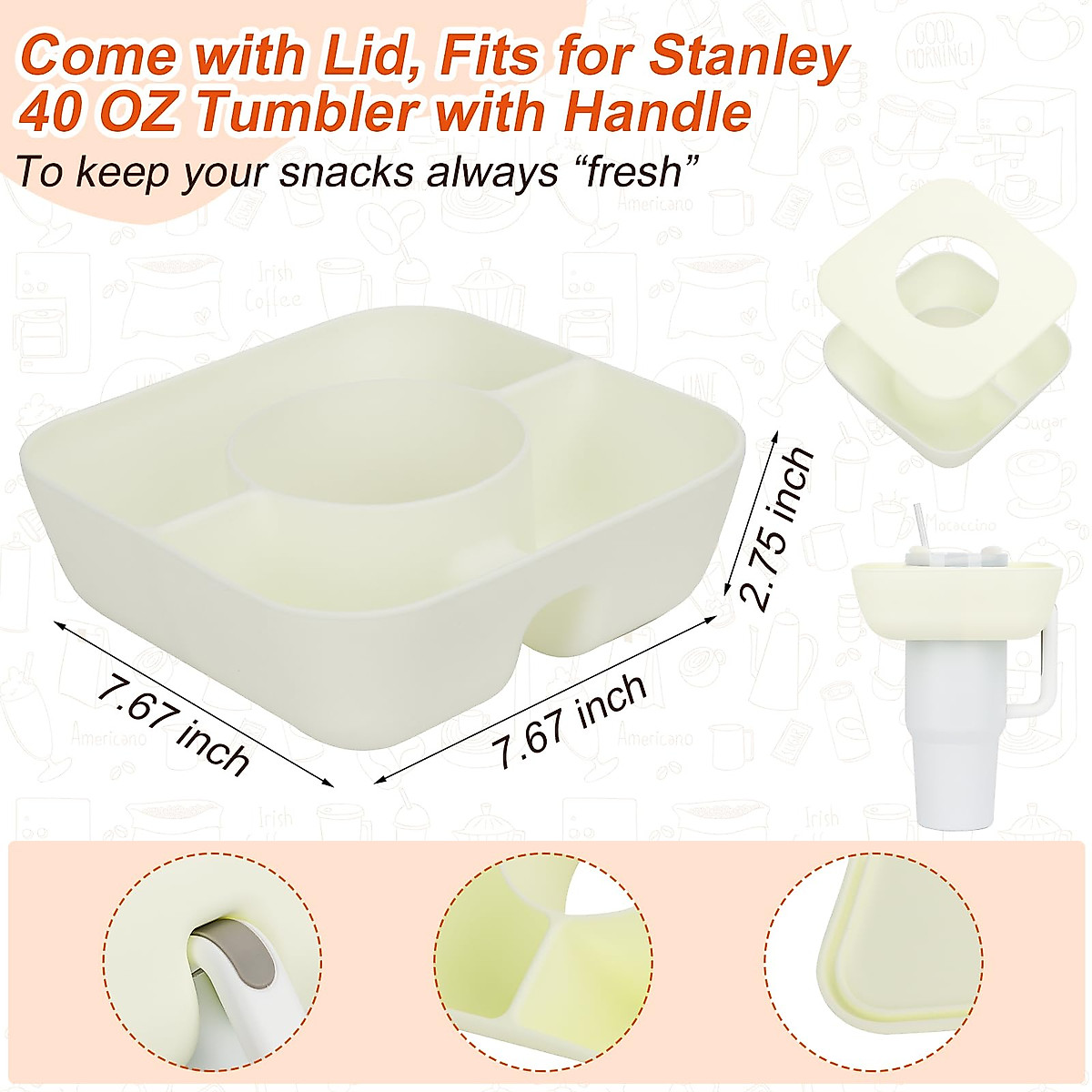 HUIJUTCHEN Snack Bowl for Stanley Cup 40 Oz, Reusable Snack Tray with Lid for Stanley Tumbler with Handle, Silicone Snack Accessories, Snack Storage Containers