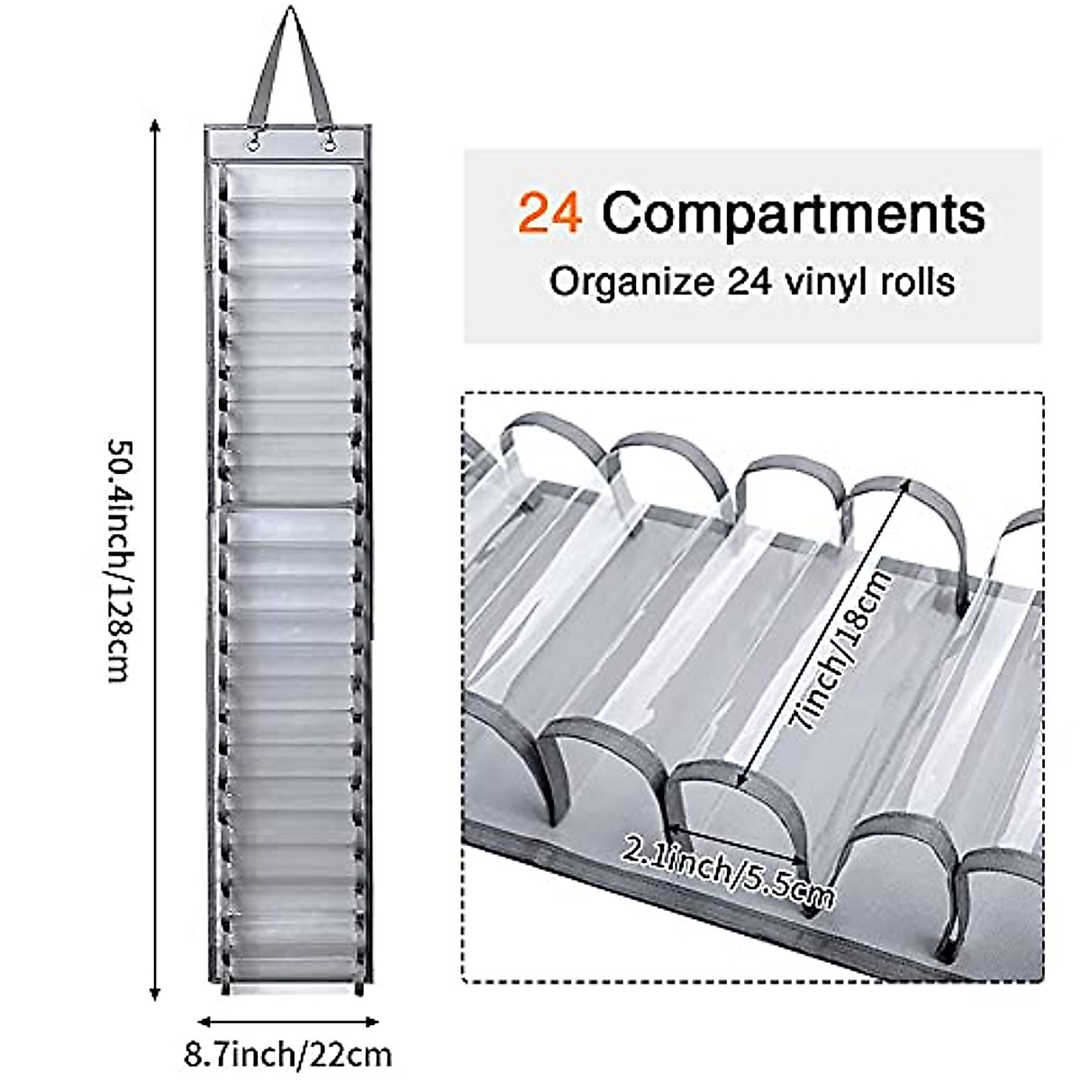 Yosuny Vinyl Roll Holder with 24 Roll Compartments, Vinyl Roll Storage Rack Wall Mount,Over The Door, Craft Vinyl Storage Organizer Idea, Hanging Organizer Storage