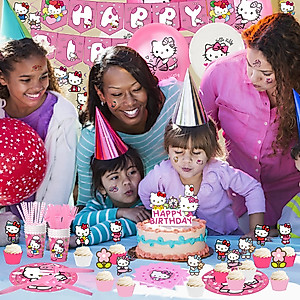 Kitty Birthday Party Supplies, 200 Pcs Cute Kitten Party Favor Pink Party Decorations includes Cake Topper, Tableware, Kitten Foils Balloons, Tattoos Stickers, Hanging Swirl