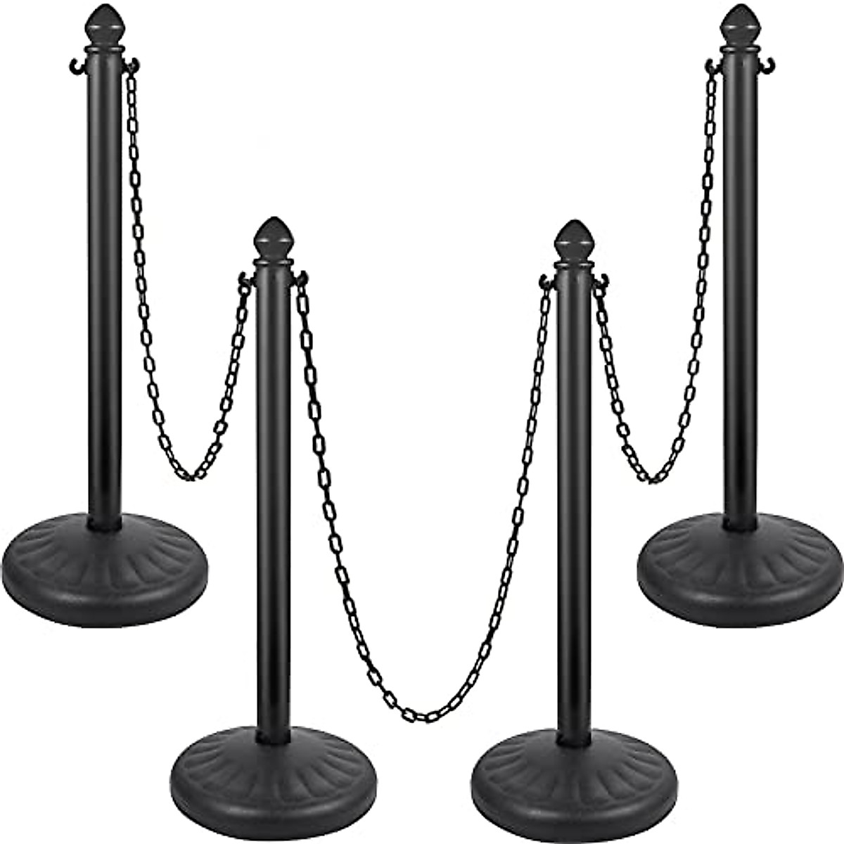VEVOR Plastic Stanchion, 4pcs Chain Stanchion, Outdoor Stanchion w/ 4 x 39.5in Long Chains, PE Plastic Crowd Control Barrier for Warning/Crowd Control at Restaurant, Supermarket, Exhibition, City Mall