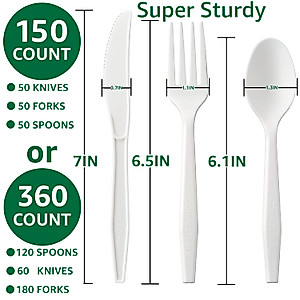 BIOCEAN 100% Compostable No Plastic Knives Plastic Forks Plastic Spoons Plastic Utensils, The Heavyweight Heavy Duty Flatware is Eco Friendly Products for Lounge Party Wedding BBQ Picnic Camping.