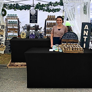 Nasitos Spandex Fitted Table Covers for 6 Foot Tables - 72 x 30 Inch - 4 Pack Black Stretch Rectangle Table Clothes, Wrinkle Resistant Tablecloths for Folding Table, Parties, Trade Show, Birthday