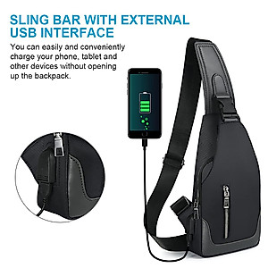 Sling Backpack with USB Charging Port, Chest Bag Crossbody Daypack Shoulder Bag for Men, Hiking, Cycling, Travel