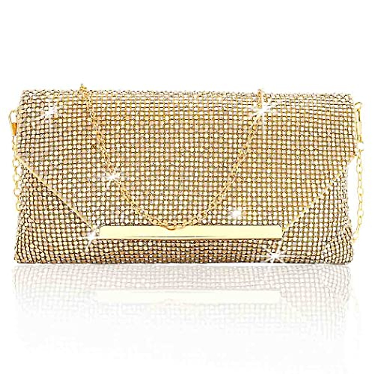 Yokawe Bling Crystals Clutch Purses for Women Rhinestone Evening Bag Sparkly Metal Sequins Crossbody Bags Wedding Prom Party Handbags (Gold)