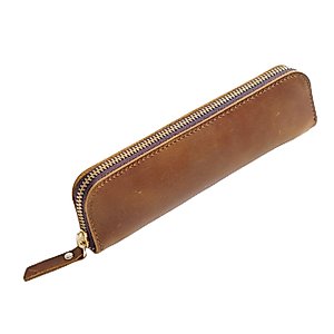 AIGUONIU Retro Leather Retro Stationery Box Pencil Case Coin Purse Pen Case Storage Bag (Brown)