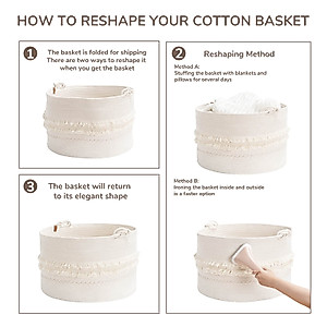 CherryNow Large White Woven Storage Basket, Boho Decorative Basket for Home Decor, Towel basket for Bathroom, Bedroom, Living room, Baby Nursery Basket for Clothes, Toys, Blankets, 22 x 14 inches