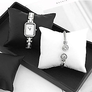 SYBL 6 Pcs Black Leather Watch Pillow Bracelet Pillow Display Jewelry Display Pillow Bracelet Bangle Cushions Jewelry Organizer Holder 3.1 x 3.5 Inch