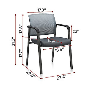 CLATINA Guest Reception Stacking Office Chairs with Arm, Mesh Back Waiting Room Chair with Upholstered Fabric Seat and Ergonomic Lumbar Support for Office Conference School Church, Grey