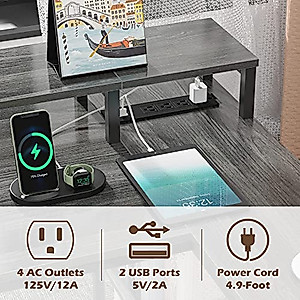 SUPERJARE L Shaped Gaming Desk with LED Lights & Power Outlets and