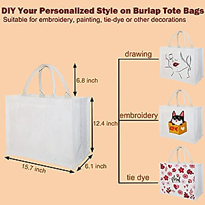 RSLUX Burlap Gift Bags Bulk，Reusable Jute Tote Bag with Laminated Interior and Cotton Handles, Plain Burlap Bags for Shopping Craft Embroidery Painting Decoration DIY,Wedding Party, 6 Packs