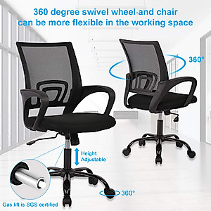 Ergonomic Office Chair,Mid Back Home Office Chair Mesh Office Chair with Lumbar Support Adjustable Computer Chair Task Rolling Swivel Chair Pink Desk Chair with Arms for Working,Meeting