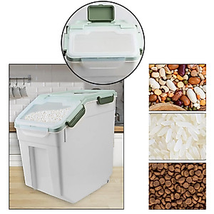 YXQ 25LB Large Flour Storage Container Bin ,2 Pack Airtight Plastic with Wheels Seal Locking Lid Dispenser Organizer Storage Bin with Measuring Cup & Scoop for Flour, Rice, Grain 50LBS Total