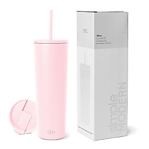 Simple Modern Insulated Tumbler with Lid and Straw | Iced Coffee Cup Reusable Stainless Steel Water Bottle Travel Mug | Gifts for Women Men Her Him | Classic Collection | 28oz | Blush