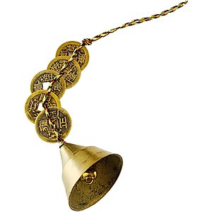 Golden Brass Bell Copper Coin Ornament Bell Home Garden Christmas Tree Car Decoration Pendant