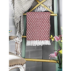 Throw Blanket With Fringes in Mini Diamond Design 50x60 Inch -Red White, Cotton Throw For Sofa, Chair, Bed, & Everyday Use, Well crafted for durability, Farmhouse Throw,All Season Throw Blanket