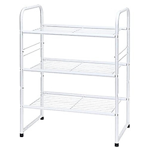 wkokos 3-Tier Small Shoe Rack, Stackable Narrow Shoe Shelf Storage Organizer, Heavy Duty Metal Free Standing Shoe Rack for Entryway Closet Doorway, White