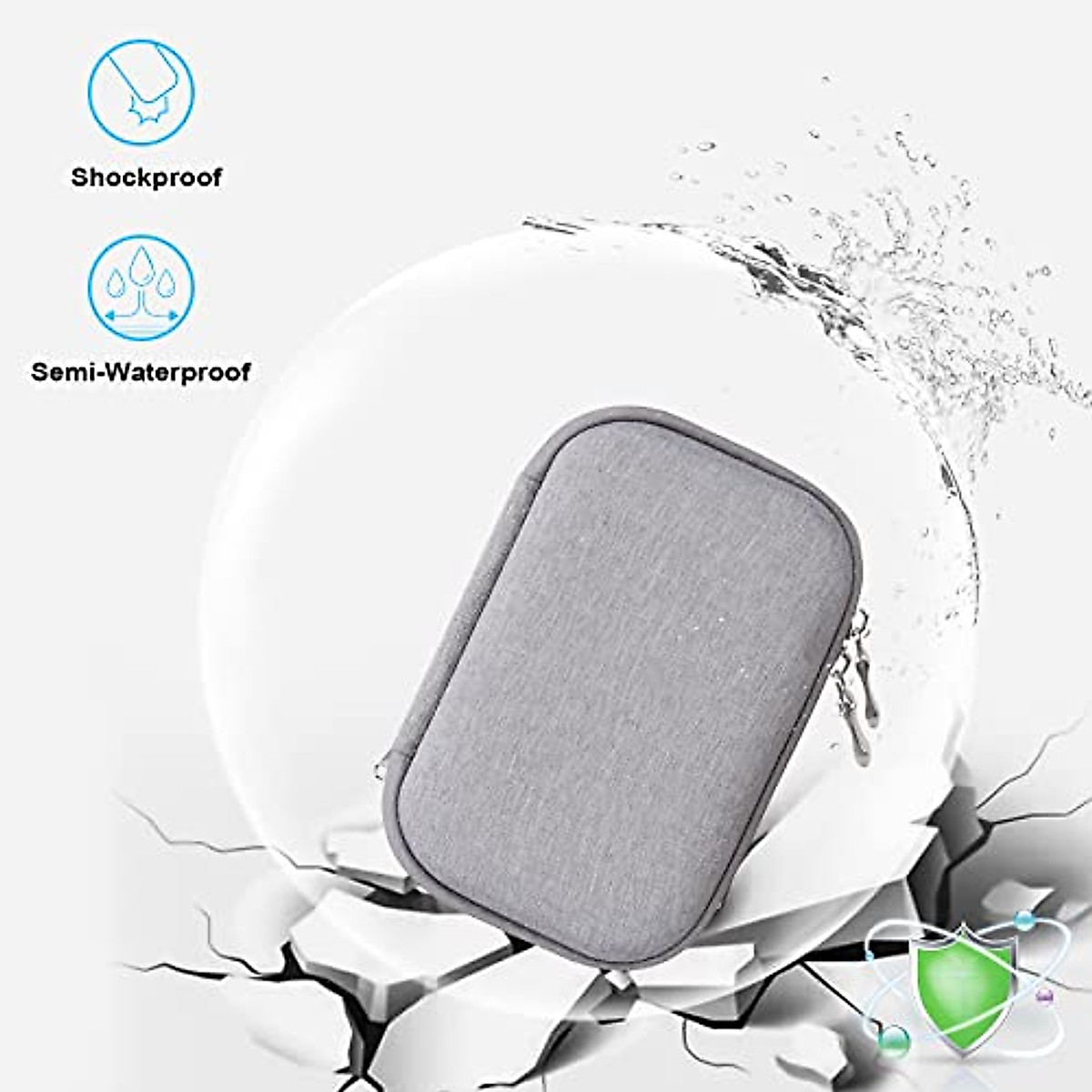 Canboc Hard Case for HP Sprocket Portable 2x3 Instant Photo Printer (Luna Pearl Case), Mesh Pocket fits Zink Photo Paper, Cable, Grey